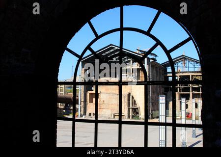 abandoned factories outside the window, closeup of photo Stock Photo ...
