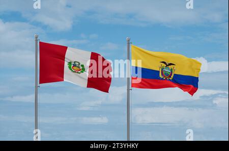 Peru and Ecuador flags. 3D Waving flag design. Peru Ecuador flag ...