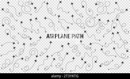 Airplane or aeroplane routes path set. Travel concept from start point ...
