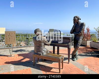 Italy, Sicily, Catania, Milo, Statue of Franco Battiato and Lucio Dalla ...
