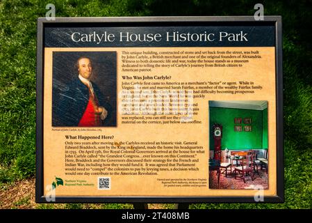 Interpretive sign at the Carlyle House, Alexandria, Virginia USA Stock ...