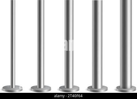 Realistic metal poles. Silver metal vertical pillars, glossy aluminum ...