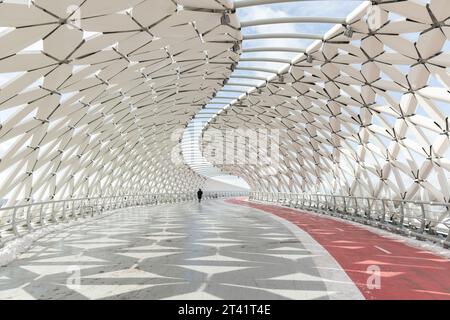 Interior of Atyrau Bridge, a contemporary pedestrian bridge over Ishim ...