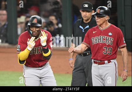Arizona Diamondbacks' Geraldo Perdomo celebrates after hitting a home ...