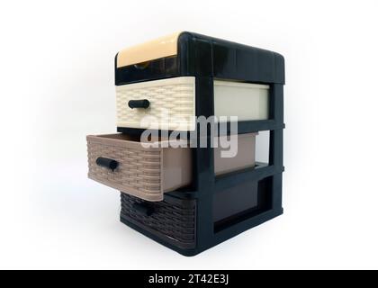 pastel cream office storage plastic box on an isolated white background ...