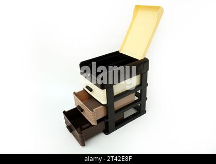 pastel cream office storage plastic box on an isolated white background ...