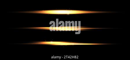 Gold neon divider lines set. Yellow glowing horizontal stripes ...