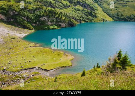 Aerial view of Engstlensee, Innertkirchen, Bernese Oberland ...