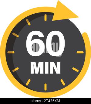 60 minutes on stopwatch icon in flat style. Clock face timer vector ...