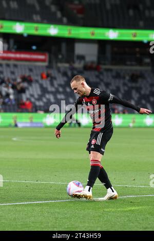 SYDNEY, AUSTRALIA - OCTOBER 9: Jack Clisby of Perth Glory looks on ...