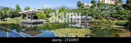 Merano,Italy - 11 August 2023: View of the garden of lovers in ...
