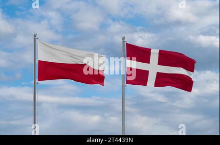 Denmark and Poland flags. 3D Waving flag design. Poland Denmark flag ...