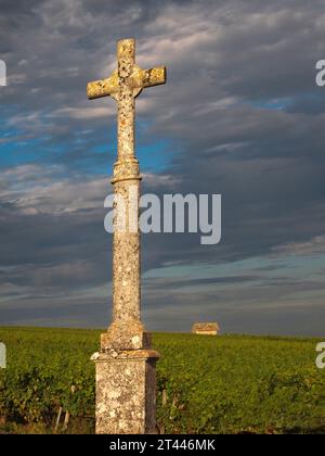 Cross and vineyard of Burgundy. Bourgogne Franche Comte. France Stock ...
