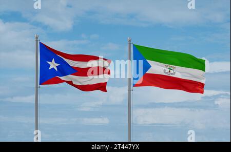 Puerto Rico and Equatorial Guinea flags. 3D Waving flag design. Puerto ...