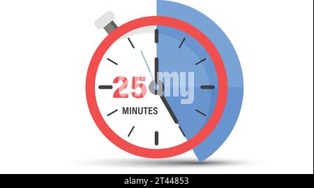 25 minutes on stopwatch icon in flat style. Clock face timer vector ...