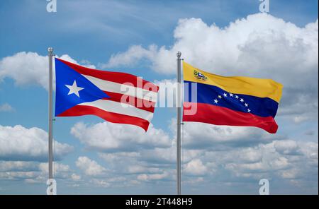 Puerto Rico and Venezuela flags. 3D Waving flag design. Puerto Rico ...