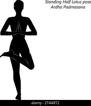 Silhouette of woman doing yoga Ardha Baddha Padma Paschimottanasana ...