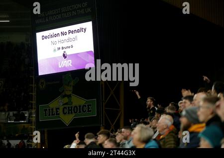 The stadiums big screen shows the VAR decision for an offside during ...