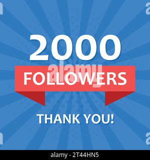 Thank you 2000 followers icon in flat style. Subscription amount vector ...