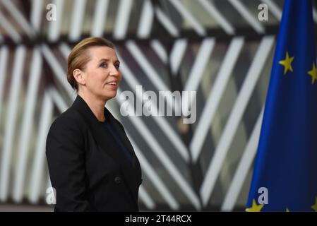 Denmark's Prime Minister Mette Frederiksen speaks withe the media as ...