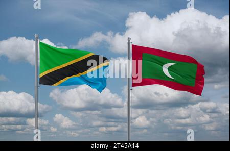 Maldives and Tanzania flags. 3D Waving flag design. Maldives Tanzania ...