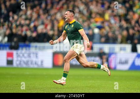South Africa's Jesse Kriel celebrates after winning the Rugby World Cup ...