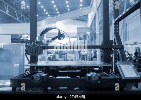 3D printer. Working surface desktop of 3D printer. Empty work surface ...