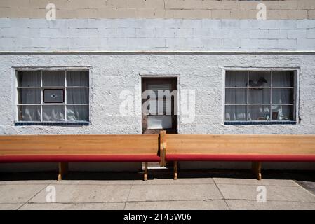 long wooden benches in main waiting room inside septa 30th street train ...