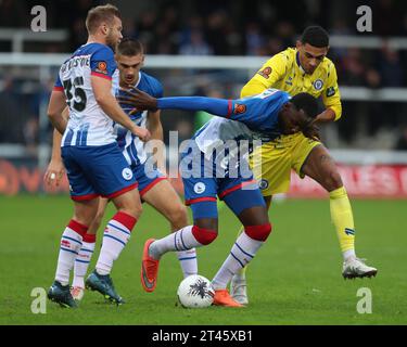 Hartlepool United's Mani Dieseruvwe battles for possession Rochdale's ...