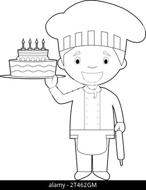 Easy coloring Pastry Chef cartoon character with typical chocolates ...