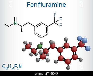 Fenfluramine drug molecule. It is phenethylamine, used as an appetite ...