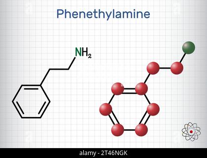 Phenethylamine, PEA molecule. It is monoamine alkaloid, central nervous ...