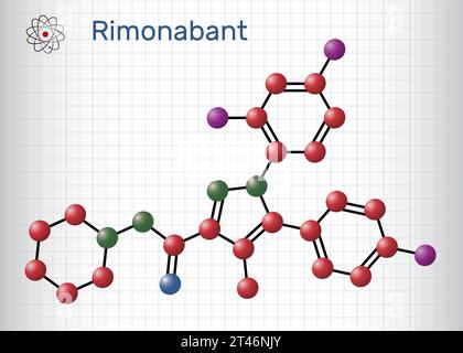 Rimonabant molecule. It is anorectic anti-obesity drug. Structural ...