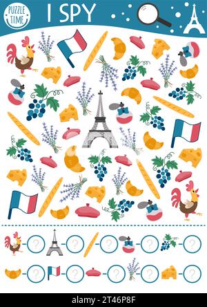 France I spy game for kids. Searching and counting activity with people ...