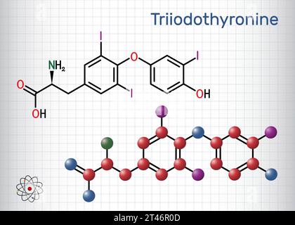 Triiodothyronine (T3, liothyronine) thyroid hormone molecule. Pituitary ...