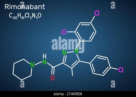 Rimonabant molecule. It is anorectic anti-obesity drug. Molecule model ...