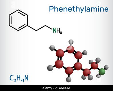 Phenethylamine, PEA molecule. It is monoamine alkaloid, central nervous ...