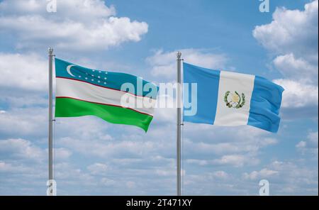 Guatemala and Uzbekistan flags. 3D Waving flag design. Guatemala ...