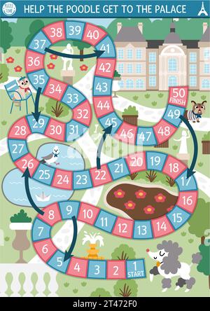 France dice board game for children with girl on bike riding to the ...