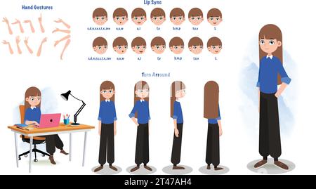 A Female model sheet. Woman creation set. Girl turnaround sheet, hand ...