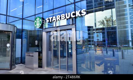 Warsaw, Poland. 28 October 2023. Sign Starbucks. Company signboard ...
