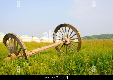 mongolian yurt and abandoned wheel, closeup of photo Stock Photo - Alamy