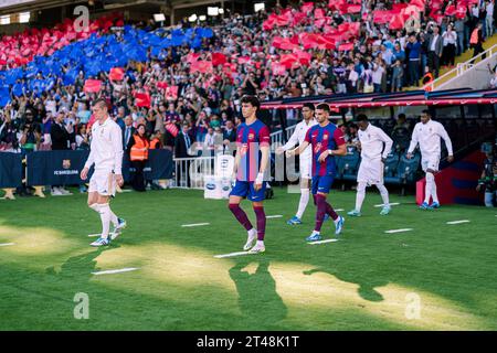FC Barcelona and Real Madrid CF players at the full time during the ...