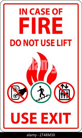 In Case of Fire Do Not Use Lift Sign Stock Vector Image & Art - Alamy