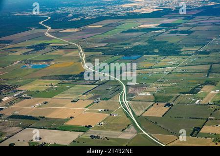 ascenic aerial of rural landscape with highway near Houston, Texas ...