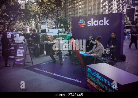 Slack brand activation in Flatiron Plaza in New York on Wednesday ...