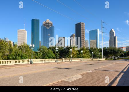 Houston Downtown Skyline and Sabine Street Bridge - Houston, Texas USA ...