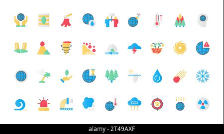 Global environment disasters due to climate change thin line icons set ...