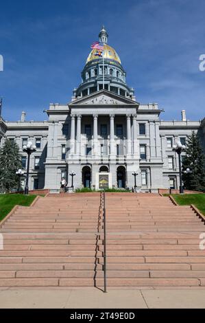 The Mile-High City. Steps of the Colorado State Capitol in Denver with ...
