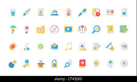 Patent idea protection flat icons set with author trademark copyright ...